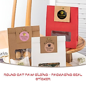 BLMHTWO 1500 Pieces Thank You Stickers for Packaging, Thank You Stickers Small Business Hot Stamping/Kraft Paper 1inch Cat Paw Party Gift Envelope Seals Birthday Gift Box
