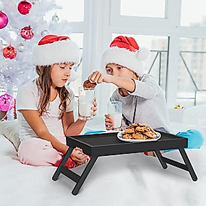 Artmeer Bed Tray Table with Folding Legs,Bamboo Breakfast in Bed for TV Table, Laptop Computer Tray,Eating,Snack Tray Black 2 Pack (Black)