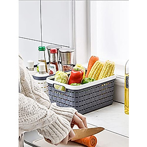 SOUJOY 5 Pack Classroom Storage Basket with Handles, Woven Plastic Organizing Bin, 9.1"L x 6.8''W x 4.5H'' Office Storage Organizer Bin for Pantry, School, Toy, Beauty Products