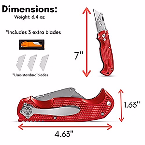 BirdRock Home Premium Utility Knife - Retractable Razor Knife Set - 3 Extra Blade Refills - Box Cutter Locking Razor Knife (Premium Utility Knife - Red)