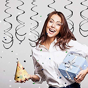 Black Party Swirl Decorations Foil Swirl Hanging Decoration 30Pc Plastic Streamer for Ceiling 22"