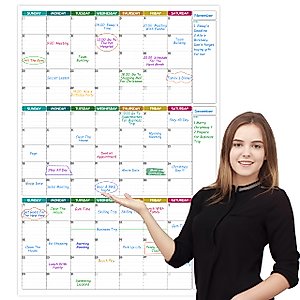 Dry Erase Calendar for Wall - 3 Month Vertical Wall Calendar, 28" x 40", Reusable Monthly Quarterly Calendar Planner Undated, Erasable Laminated Calendar Whiteboard, Vertical Layout Wall Calendar for