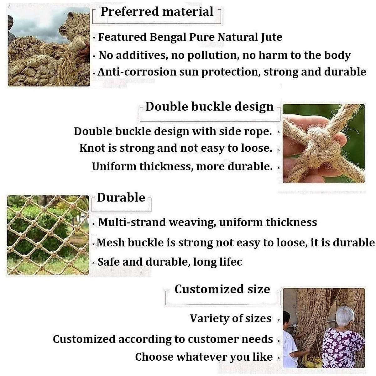 Hynet Rope Net for Treehouse, Plants Fence Hemp Rope Netting Children Swing Climbing Safety Net Balcony Railing Protective Net Playground Hammock Cargo Net (Size : 1 * 2m(3 * 7ft))