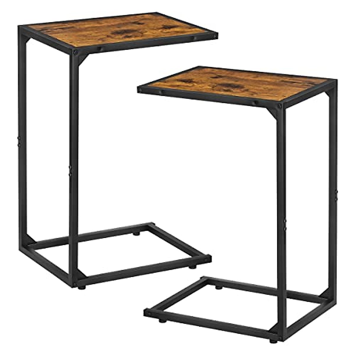 C Shaped End Table Set of 2, Snack Side Table, C Tables for Couch, Couch Tables That Slide Under, for Living Room, Bedroom, Rustic Brown