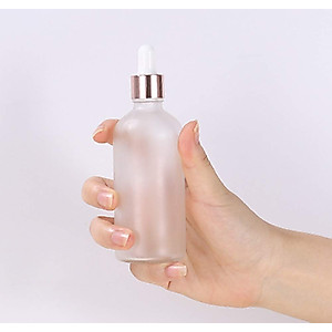 100ml/3.4oz Frosted Glass Dropper Bottles,2 Packs Essential Oil Dropper Bottles Perfume Sample Bottles Cosmetic Containers With Glass Eye Dropper (rose gold lids)