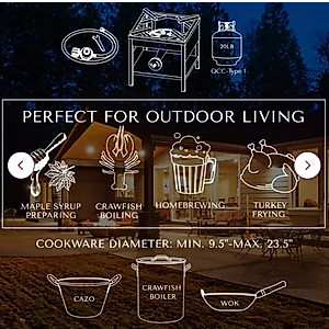 Martin Portable Outdoor Propane Burner Cooker Stand Regulator 4' Hose 65,000 BTU/Hour