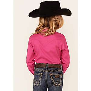 Wrangler Girls' Long Sleeve Western Snap Shirt, Pink, Small