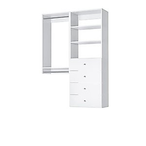 Closet Kit with Hanging Rods, Shelves & Drawers - Corner Closet System - Closet Shelves - Closet Organizers and Storage Shelves (White, 54 inches Wide) Closet Shelving