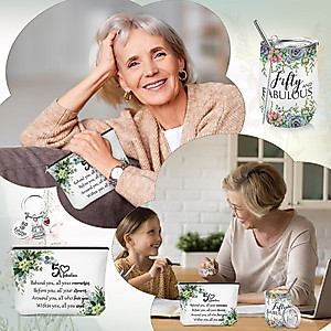 Irenare 50th Birthday Gifts for Women Fifty Fabulous Gifts for Her Happy 50th Birthday Gifts for Grandma Mom Sister Wife Aunt Friends Wine Glass Cosmetic Bag for Woman Birthday Gift(Fresh Style)