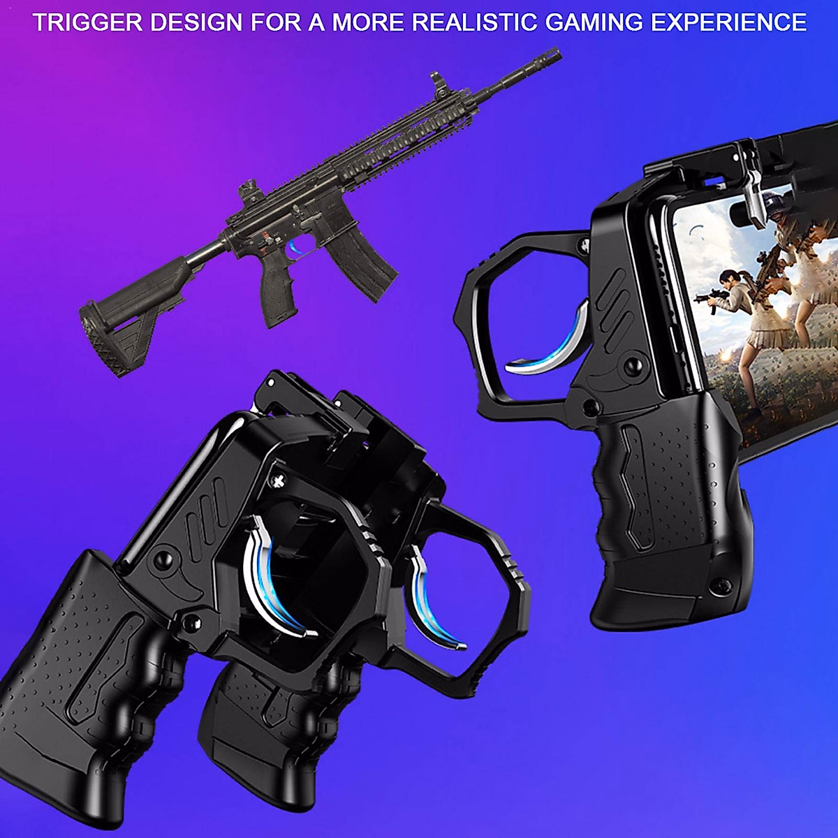 maojin K21 PUGB Helper 4 Finger Linkage Game Handle, Peace Elite Fast Shooting Button Controller for PUBG Rules of Survival Game Trigger Joystick Gamepad for Phone