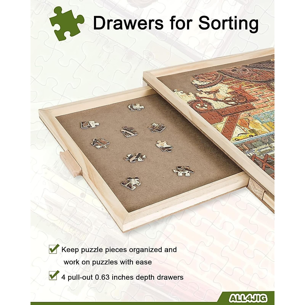 ALL4JIG 1500 Piece Rotating Puzzle Board with Drawers and Cover,26"x35"Portable Wooden Jigsaw Puzzle Table for Adults Portable,Lazy Susan Spinning Puzzle Boards Birthday Gift for mom