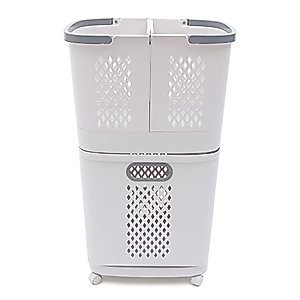2 Layer Storage Basket Movable Household Laundry Basket, Floor-Standing 360° Rolling Large Laundry Basket, Multi-layerClothes Organizer Basket for Kitchen,living Room and Bathroom (2 Layer)