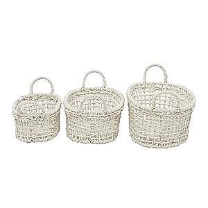 Deco 79 Cotton Round Storage Basket with Handles, Set of 3 9", 8", 7"H, White
