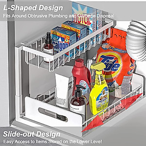 Under Sink Organizer Pull Out Cabinet Organizer 2 Tier Slide Out Sink Shelf Cabinet Storage Shelves Multi-purpose Under Sink Storage for Bathroom Kitchen Desktop (White)