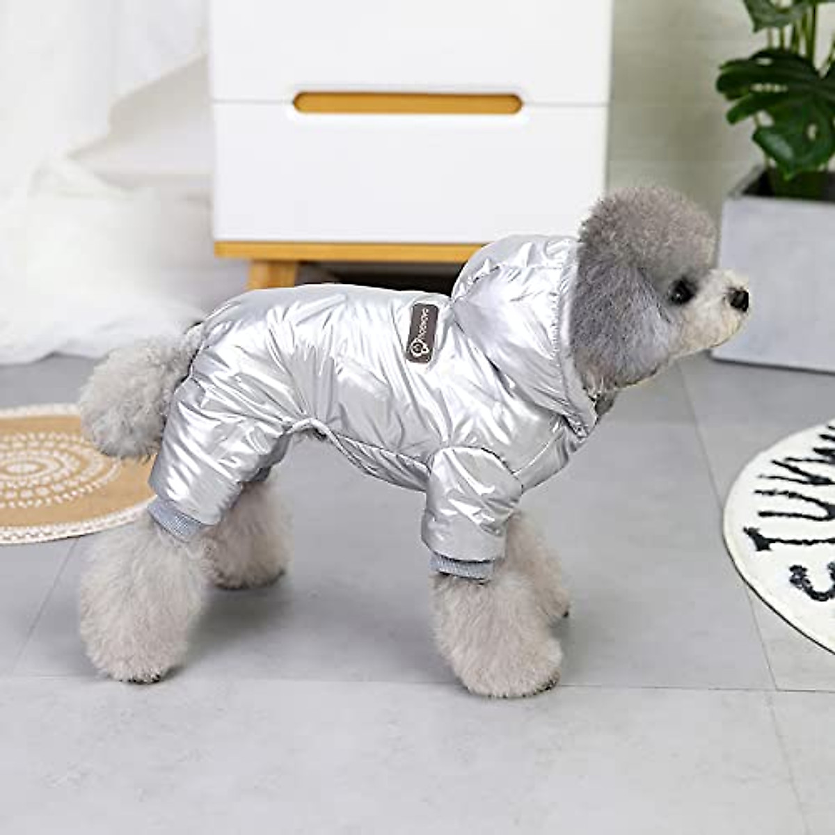 Izefia Dog Coat Windproof Jacket Cold Weather Coat 4 Legs Warm Dog Jumpsuit Winter Thick Clothes Snow Proof Coat Cotton Dog Coat for Small Dog Medium Cat Silver XL