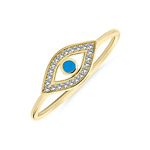 Bling Jewelry Gold Plated CZ Blue Enamel Evil Eye Stackable Ring 925 Silver Yellow 8
