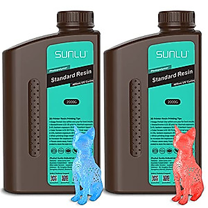 SUNLU 3D Printer Resin 2KG Clear Blue & SUNLU 3D Printer Resin 2KG Clear Red,2000g Standard Photopolymer 405nm UV Curing Resin for 4K/8K LCD/DLP/SLA Resin 3D Printer