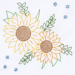 Jack Dempsey Golden Sunflowers Quilt Blocks, White