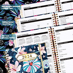2024 Daily Planner with Stickers - 8.66"×6.2" January 2024 - December 2024 Happy Planners with Tabs, Twin Wire Spiral Binding Thick Paper Weekly and Monthly Academic Agenda Daily Notebook Pattern L