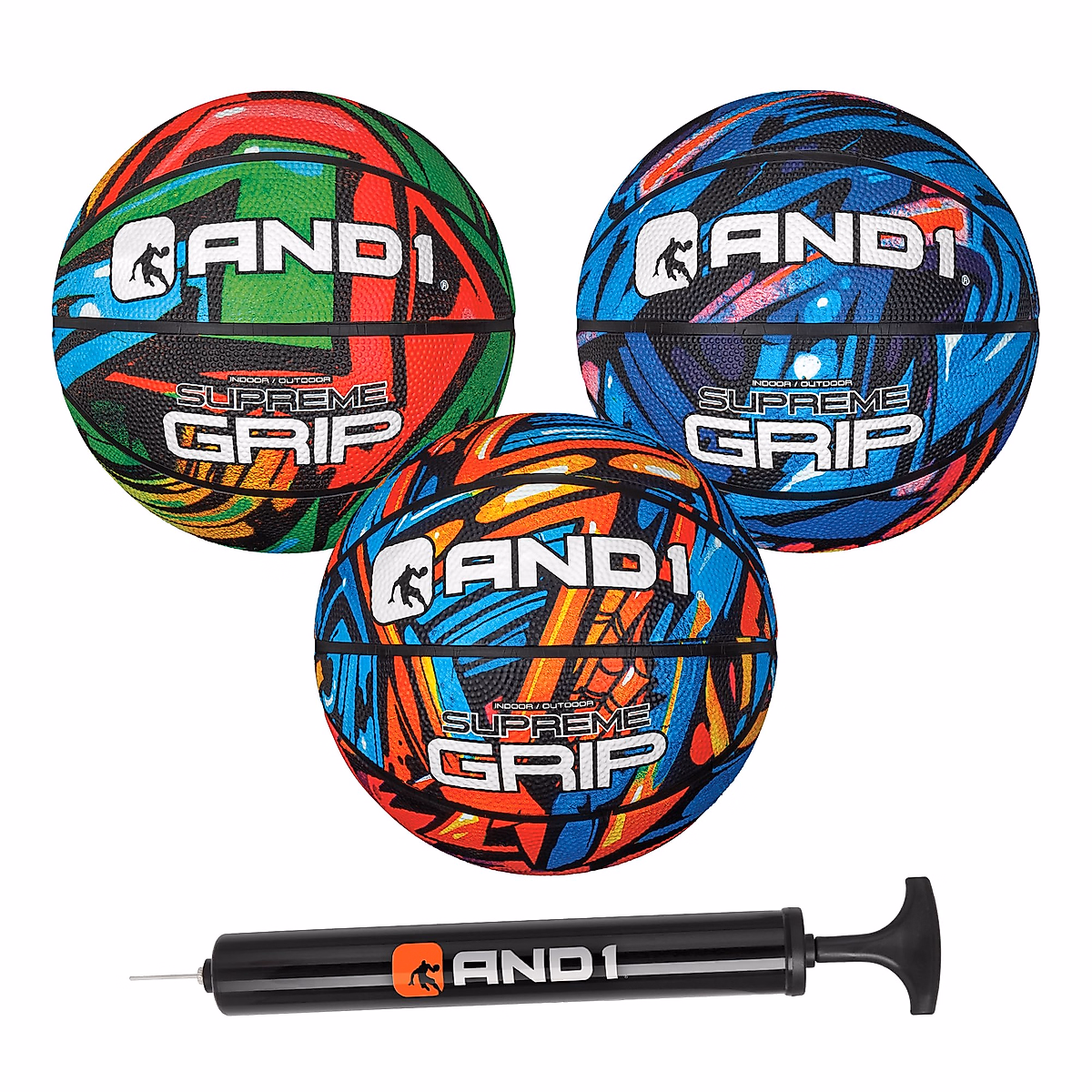 AND1 Mini Basketball 3 Pack Set for Kids (Deflated w/ Pump Included): - Size 3 7-Inch Premium Youth Size , Easy to Grip, Made for Indoors and Outdoors