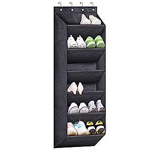SLEEPING LAMB Shoe Rack for Door with Large Deep Pocket, Hanging Shoe Organizer for Closet Hanger, Dorm and Narrow Door Storage Shoe Holder, Black