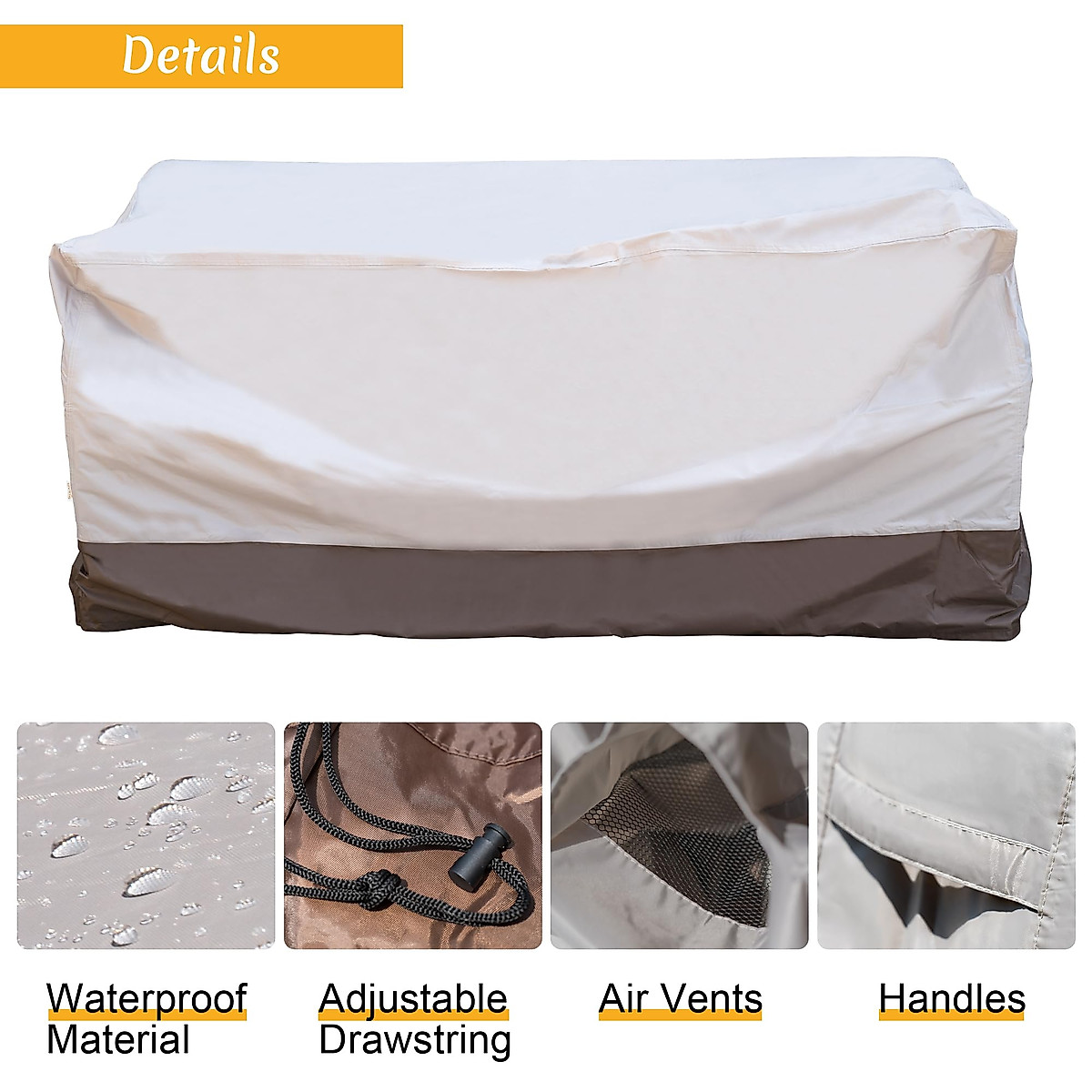 ovios Patio Furniture Covers Waterproof, Outdoor Furniture Cover for 3-Seater Sofa and Ottomans, Sectional Sofa Couch Chair Table Cover General Purpose Cover, 73.2" L*37" W*34" H, Beige-Brown