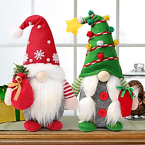 Ndeno 2PCS Christmas Gnome Plush Decorations, Red Handmade Scandinavian Tomte - Christmas Home Tabletop Elf Gnomes Decor Ornaments 01 01