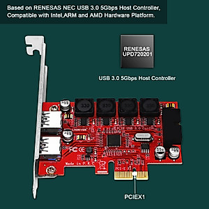 LTERIVER PCIE to 1X 19Pin USB 3.0 Header and 2X USB-A Ports, PCIE USB 3.0 5Gbps Expansion Card for Windows 11, 10, 8.1, 7, XP (32/64), Built Smart Power Control Technology (PCE-IN2EX2)