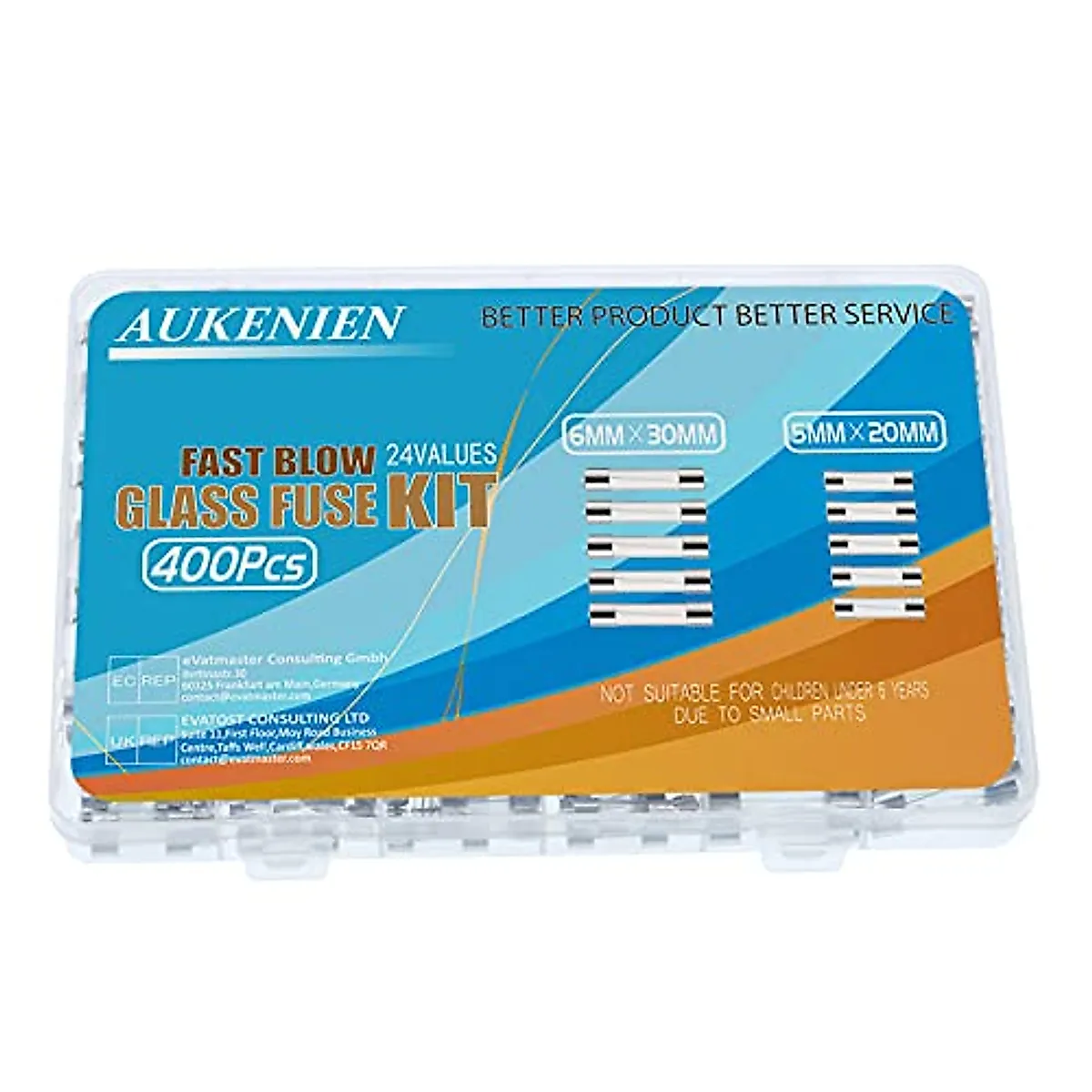 AUKENIEN Fast Blow Glass Fuses Kit 24 Values 400pcs 5x20mm 0.25A 0.5A 1A 1.6A 2A 2.5A 3A 3.15A 4A 5A 6.3A 8A 10A 12A 15A 20A 250V 6x30mm 0.5A 1A 2A 3A 5A 10A 15A 20A Quick Round Fuse Tube Assortment