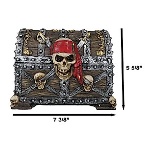 Ebros Large Pirate Ghosts Of The Caribbean Pirate Marauder Skull With Criss Cross Blades Treasure Chest Box Jewelry Box Figurine 7.25"Long