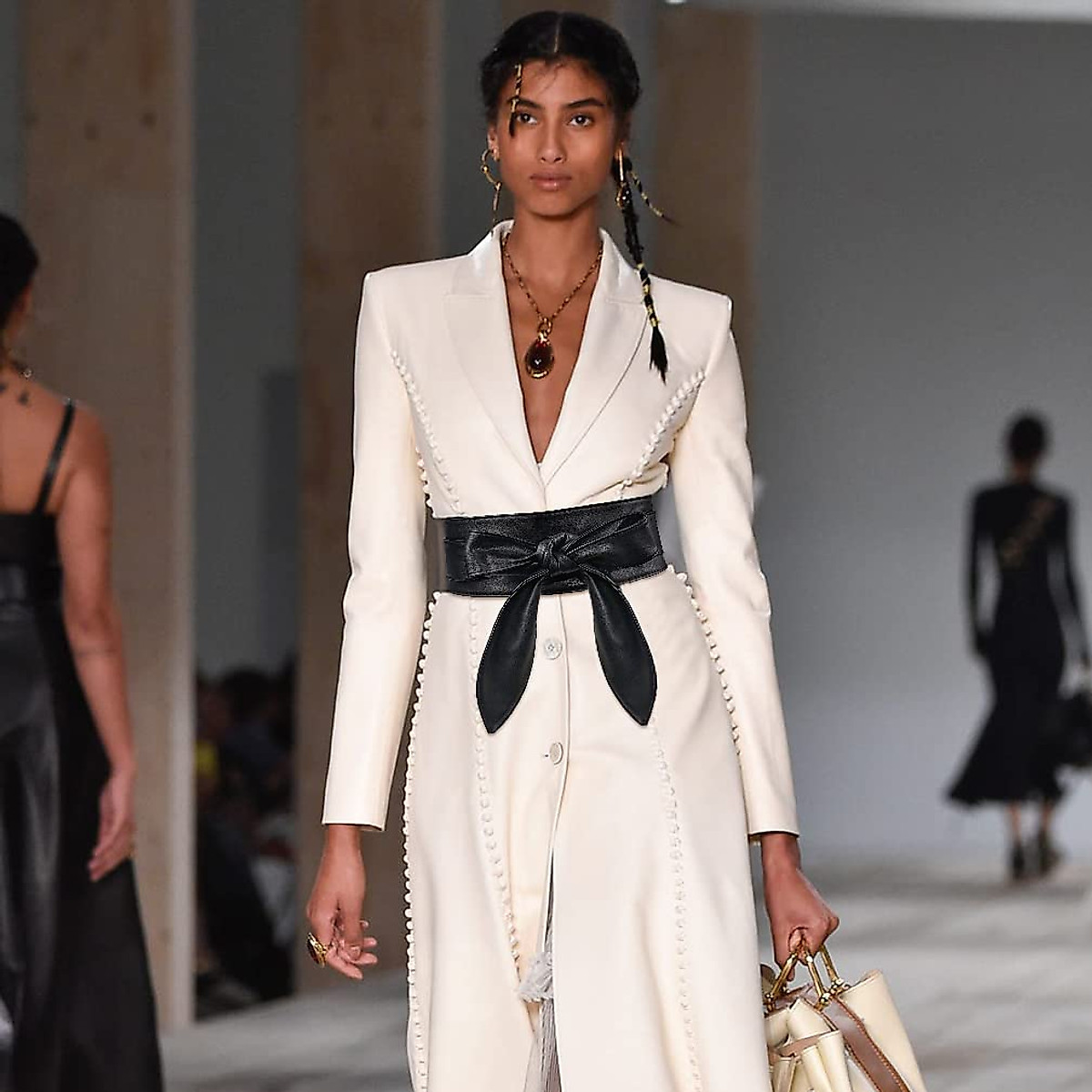 Glamorstar Wrap Belts for Women Dresses Wide Leather Cinch Tie Knot Waist Belts Black 94.5IN/240CM