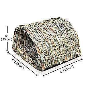 SunGrow Woven Timothy Grass Tunnel for Hamsters, Guinea Pigs, Secret Base for Ninja Training, Ideal for Dwarf Rabbits, Bearded Dragons and Other Pocket Pets, 1pc