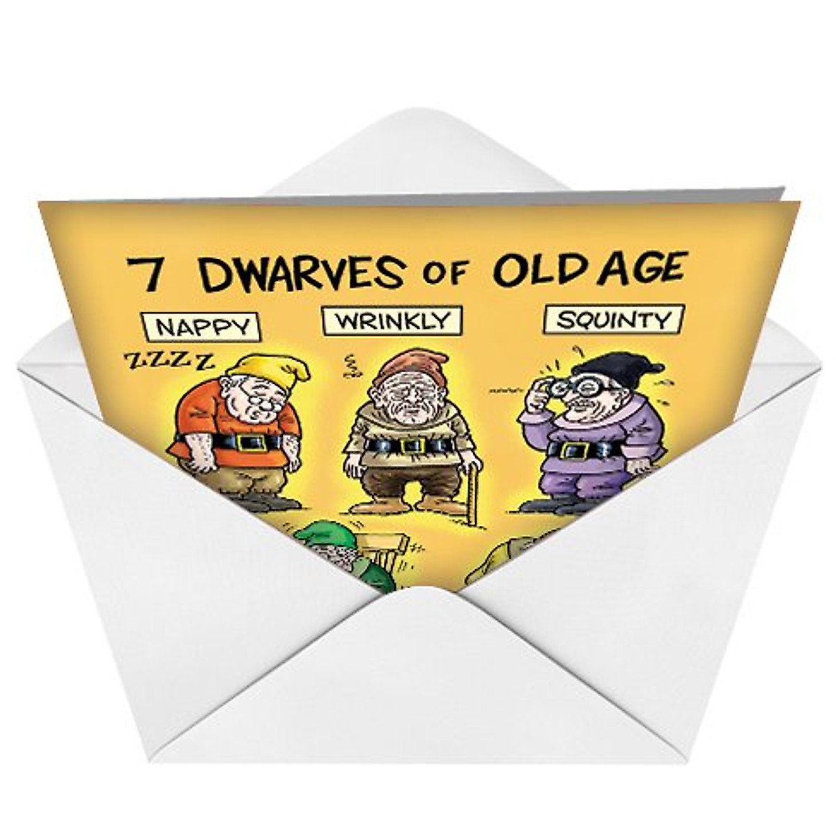 NobleWorks - 1 Awesome Birthday Greeting Card - Cartoon Art, Happy Funny Bday Note - Old-age Dwarves 4729