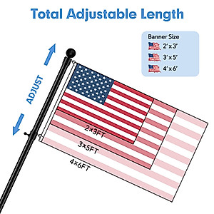 Flag Poles for 3x5 Flags Outdoor, Black Flag Pole Kit for Outside House - Heavy Duty 5ft Flagpole and Holder Metal, Mount for Outdoor, Boat, RV, Truck Hitch, 1 inch Diameter, Tangle Free Rings
