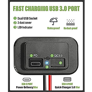 ESEWALAS 12V/24V USB Outlet,Dual PD3.0 Type-C (USB C) & Quick Charge QC3.0 USB-A Port Panel Mount,Car Charge Adapter 12V Quick Car Charger Socket Power Outlet,Car USB Socket (2PCS)