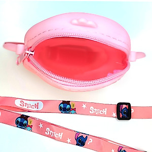 Stitch Crossbody Bag with Adjustable Shoulder Strap,ANEIMIAH Lilo and Stitch Birthday Gifts for Girls Women Kawaii Purse Cute Pink Silicone Mini Anime Stich Coin Wallet Stich Cartoon Bag