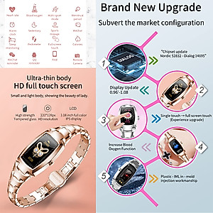 GMYOOD Smart Watch for Women, 2022 Smart Watch for Android Phones & iPhone Compatible, IP67 Waterproof Stainless Steel Activity Tracker with Blood Pressure Heart Rate SpO2 Sleep Tracker (Gold)