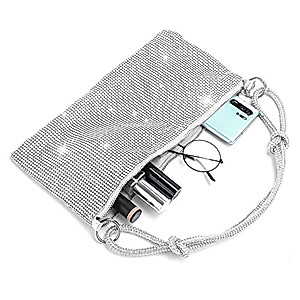 QIANCHANG Rhinestone Handbag for Women Party Wedding Shiny Silver Purse Sling Evening Bag (Select-silvery)
