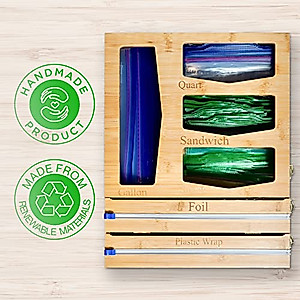 Ziplock Bag Storage Organizer with Foil and Plastic Wrap Organizer, Baggie Organizer Suitable for Gallon, Quart, Sandwich, Snack Bag, Aluminum Foil & Plastic Wrap