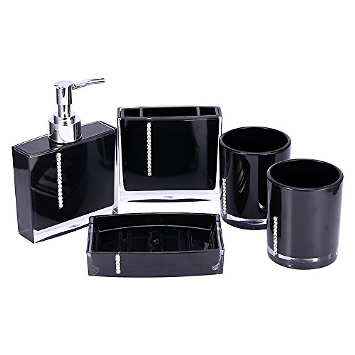 5Set Bathroom Accessory Set, Acrylic Bathroom Accessories Bath with Toothbrush Holder Toothbrush Cup Containe Tumble Soap Dish Liquid Soap Lotion Pump Lotion Dispenser Dispenser Black