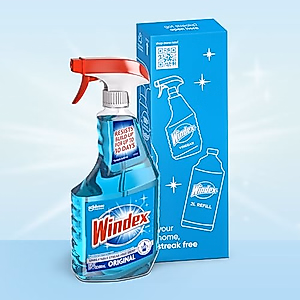 Windex Glass and Window Cleaner Spray Bottle, Packaging Designed to Prevent Leakage and Breaking, Surface Cleaning Spray, Original Blue Scent, 23 Fl Oz