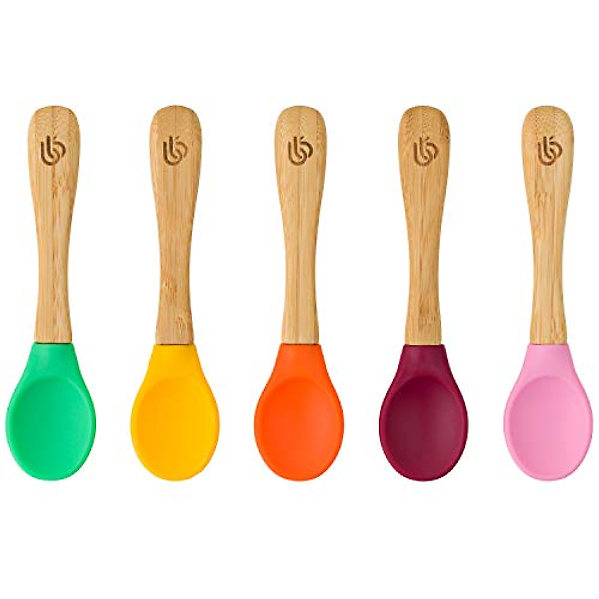 bamboo bamboo ® Baby Feeding Spoons with Soft Curved Silicone Tips for Toddlers and Infants (Pack of 5, Without blue)