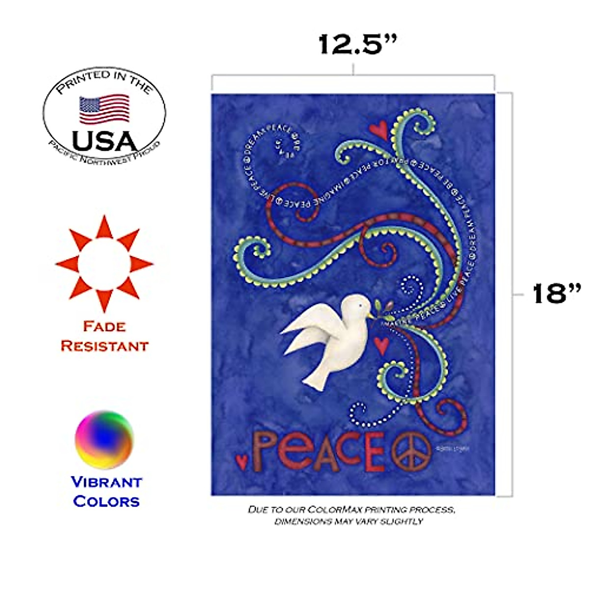 Toland Home Garden 119635 Peace Dove Bird Flag 12x18 Inch Double Sided Bird Garden Flag for Outdoor House Heart Flag Yard Decoration