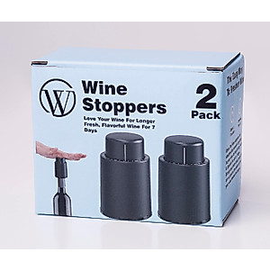 Wine Stoppers for Wine Bottles (2-Pack) - Vacuum Wine Preserver Set - Wine Saver and Sealer for Bottles - Reusable Wine Corks for Glass Bottles - Wine Accessories and Gifts to Keep Wine Fresh