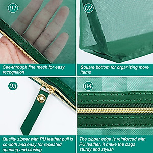 HRX Package Mesh Makeup Bag, 3pcs Travel Cosmetic Pouches with Zipper Toiletry Organizer Case for Purse Diaper Bag Tote Bag