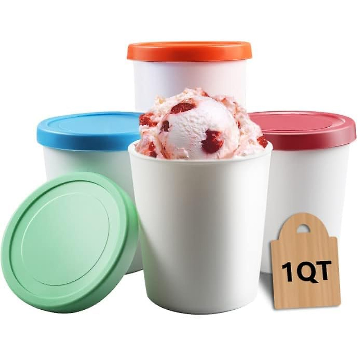 INANNING Modern and Sleek Ice Cream Containers (4 Pcs) - Reusable, Leak Resistant, Freezer & Microwave Safe