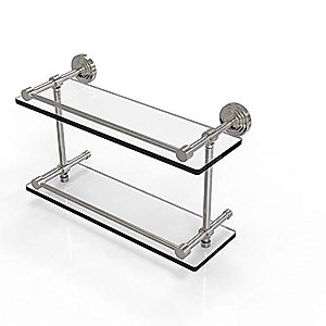 Allied Brass WP-2/16-GAL-SN Wp 2 Gal Waverly Place Inch Double Gallery Rail Glass Shelf, 16 Inch, Satin Nickel
