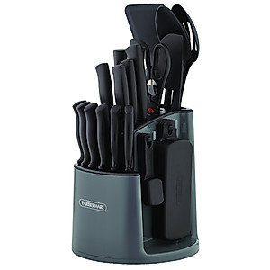 Farberware 30-Piece Spin-and-Store Knife and Kitchen Tool Set with Rotating Storage Caddy, High Carbon-Stainless Steel Kitchen Knives, Razor-Sharp Knife Set, Black