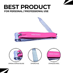 Professional Nail Clippers Set 3 Pack Premium Sharp Stainless Steel Fingernail & Toenail Clippers with Sturdy Travel Tin Case, Professional Manicure Kit Fingernail Tools for Nail Care (Pink/Silver)