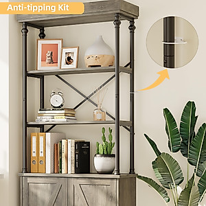 IDEALHOUSE Tall Bookshelf with Doors 73.62in Industrial Storage Open Rack Shelf with Cabinet Wood and Metal Bookcase Farmhouse Bookshelves Large Vintage Display Rack Home Office